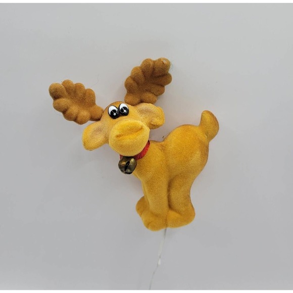 Holiday | Vintage Brown Flocked Moose Reindeer Floral Pick Figurine ...